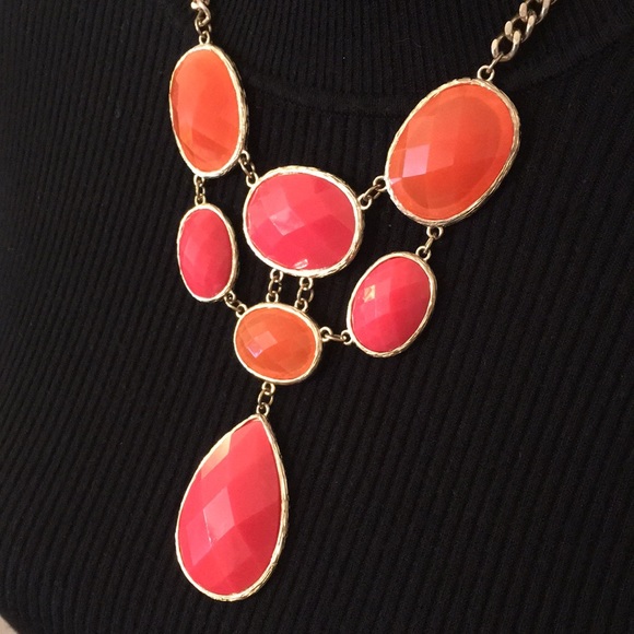 Boutique | Jewelry | Acrylic Gem Statement Necklace Pinkcoral Orange | Poshmark